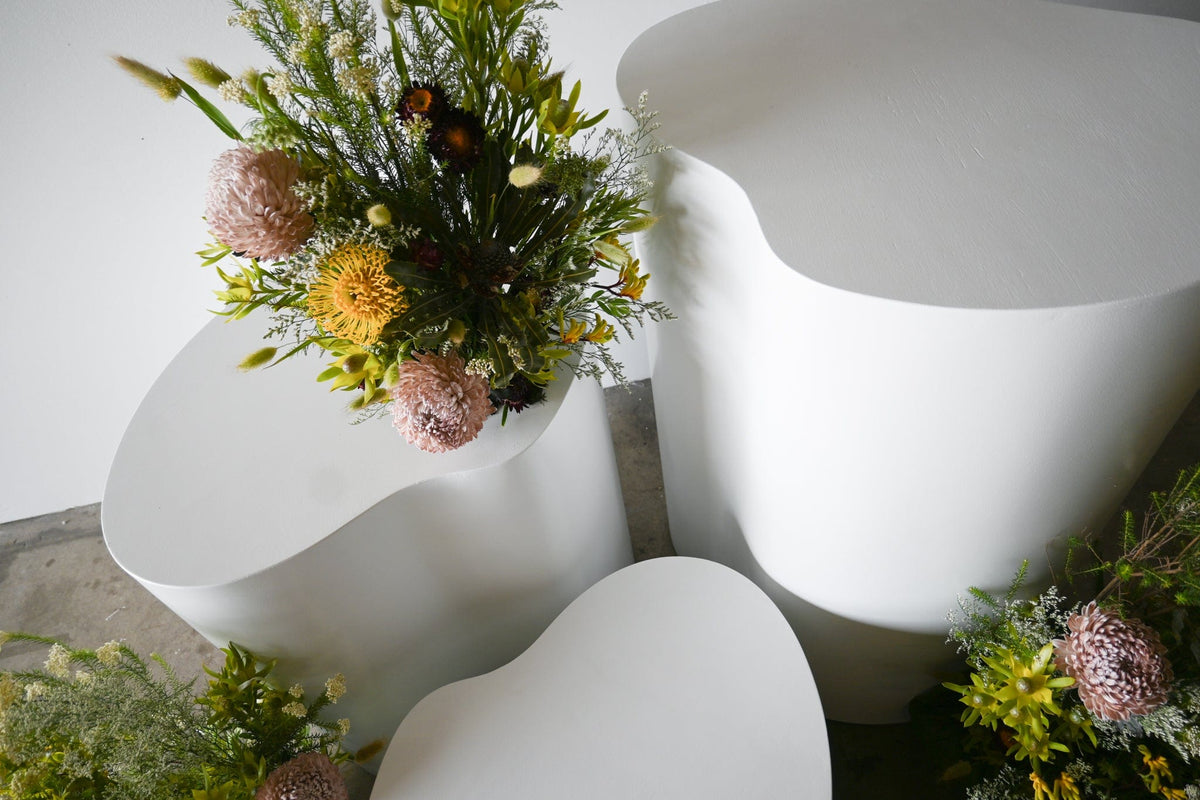 EG ORGANIC PLINTH WHITE 450mm H - PLINTH HIRE SYDNEY REGION - TIMBERMILL